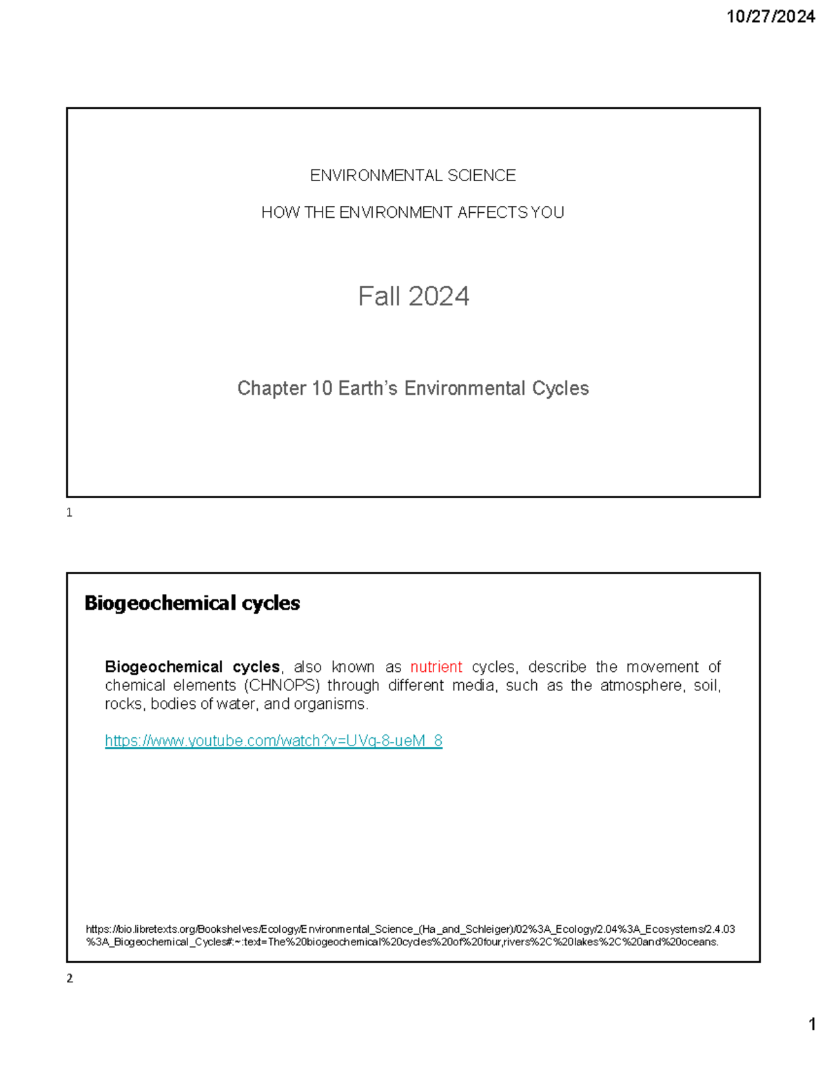 Environmental Science: Chapter 10 - Earth's Biogeochemical Cycles ...