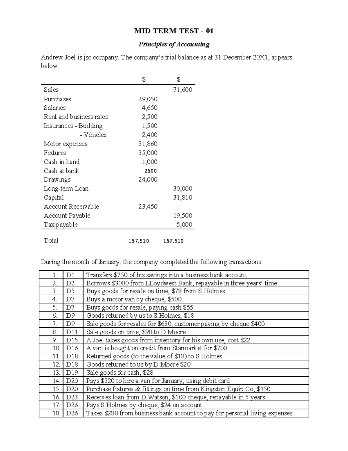 Mid Term Test 2021 - Principles of Accounting (POA) Analysis - Studocu