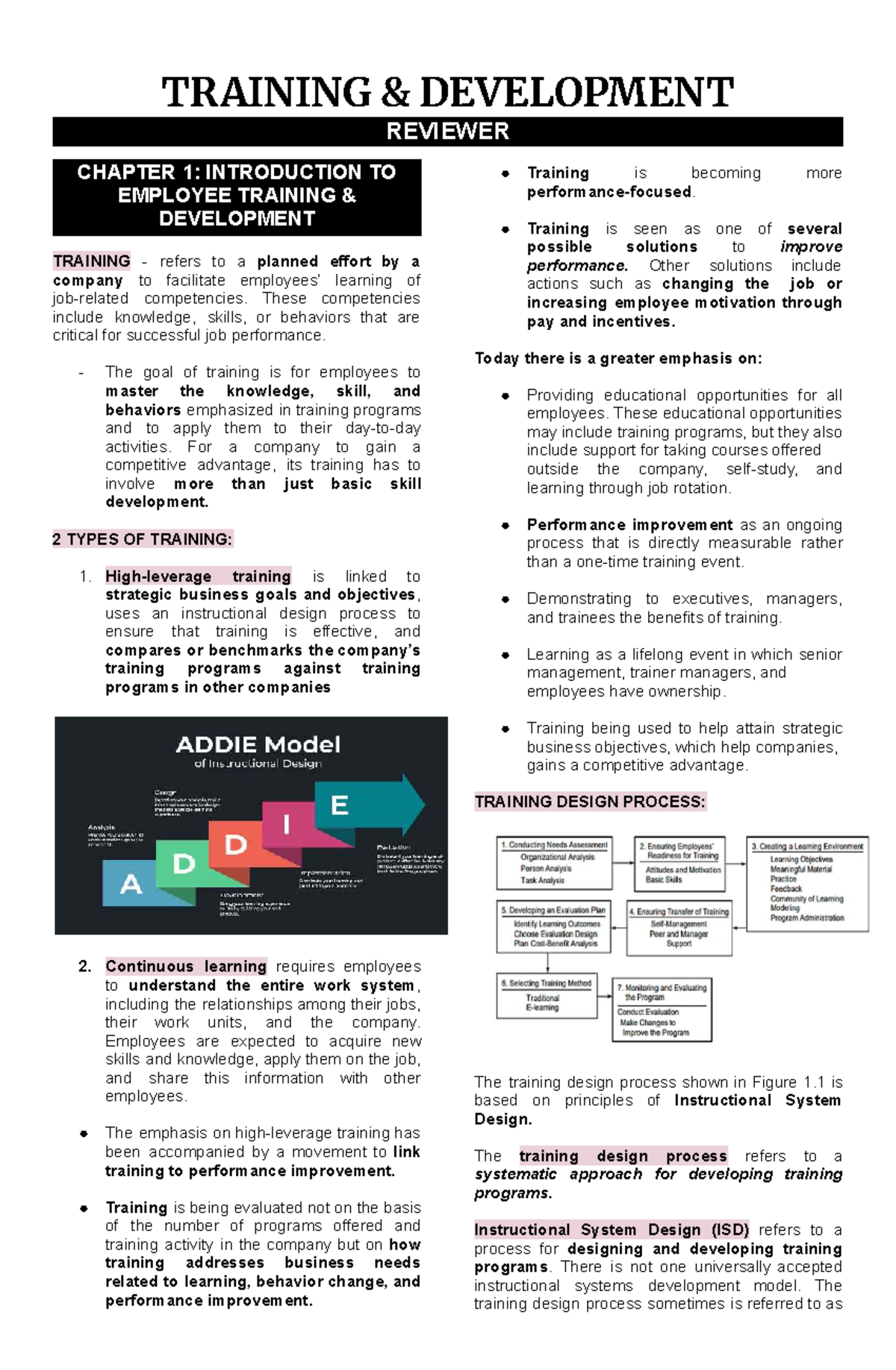 T&D 101: Chapter 1 - Intro to Employee Training & Development - Studocu
