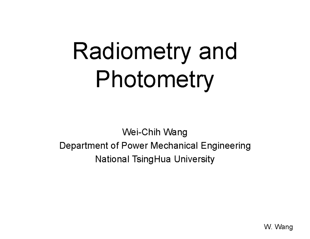Radiometry and Photometry Overview - PME 101 Final Exam Notes - Studocu