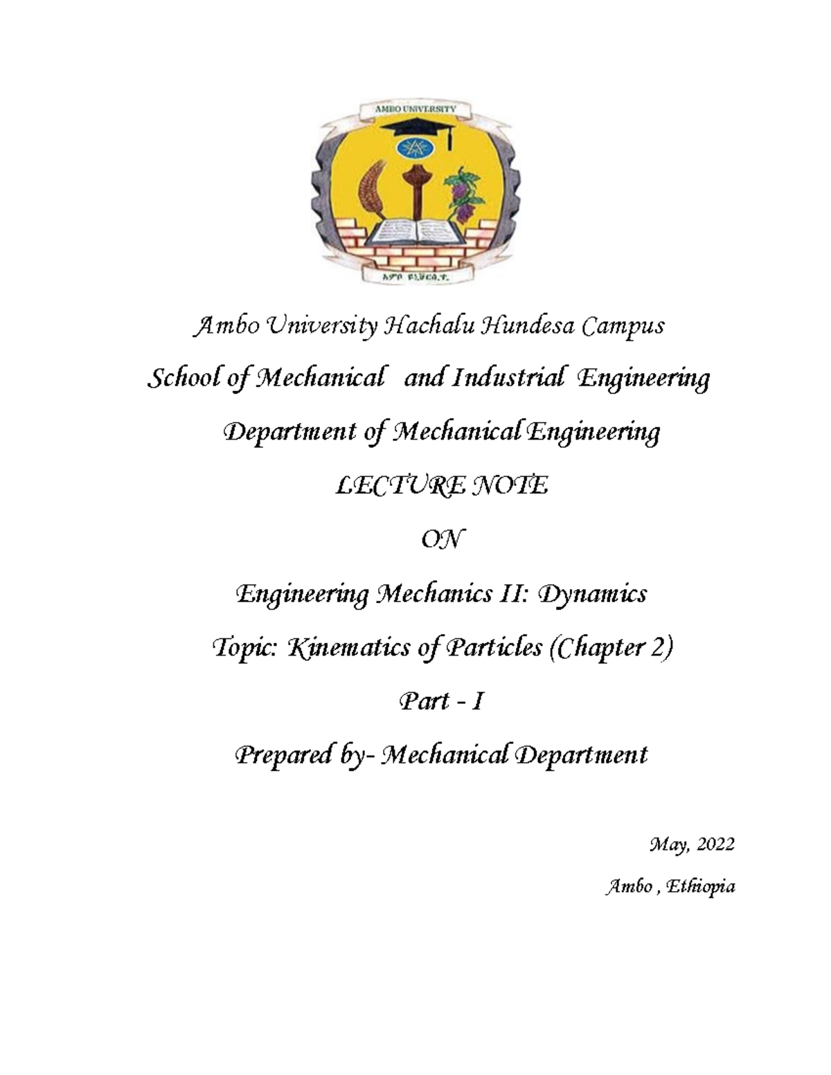 Engineering Mechanics II: Dynamics - Lecture Note on Kinematics (Ch. 2) - Studocu