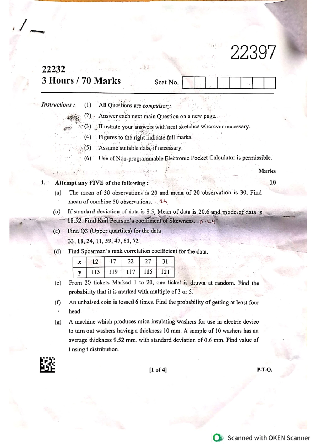 Mathematics for Machine Learning-I (Semester 3) - Sample Question Paper ...