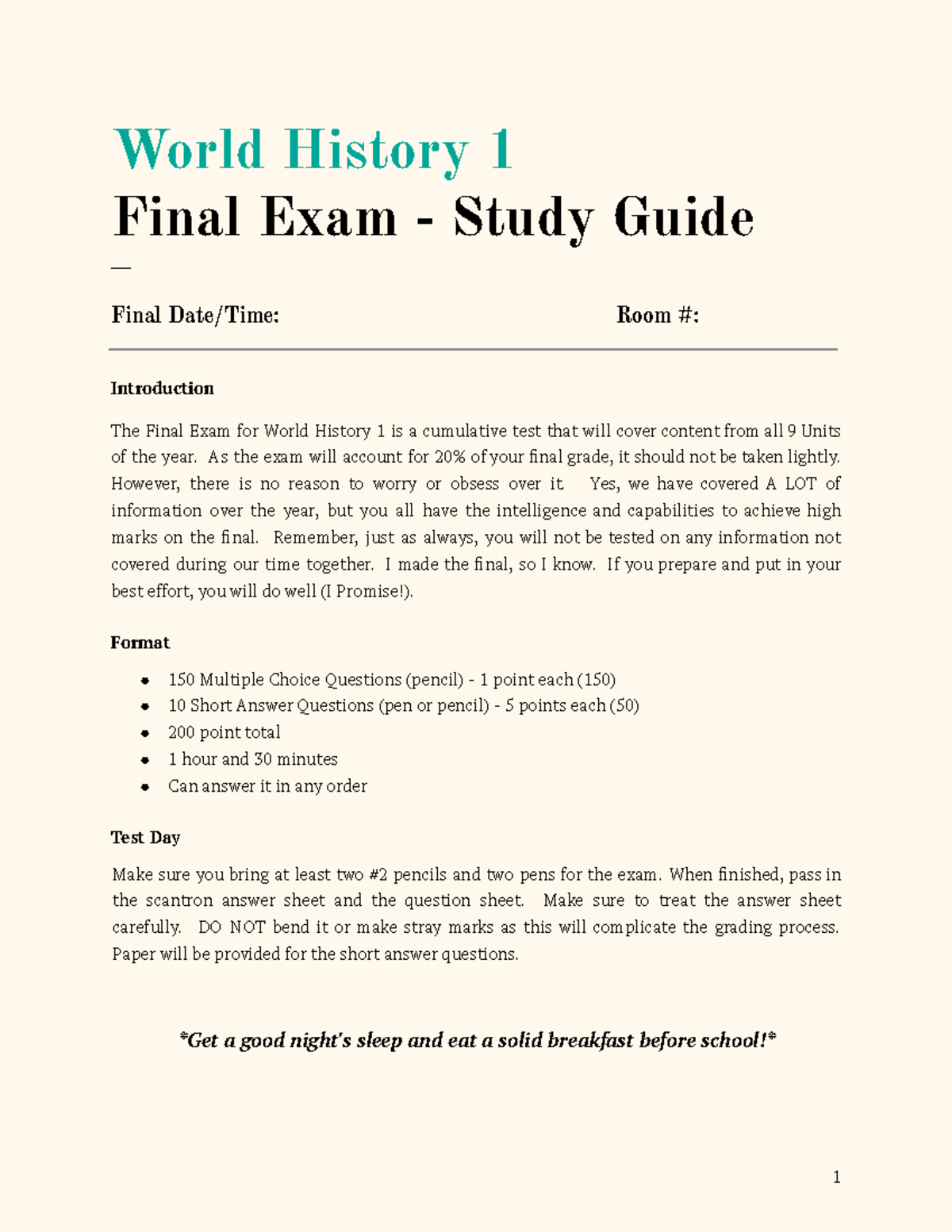 WH1 Final Exam Study Guide - World History 1 Final Exam - Study Guide ...