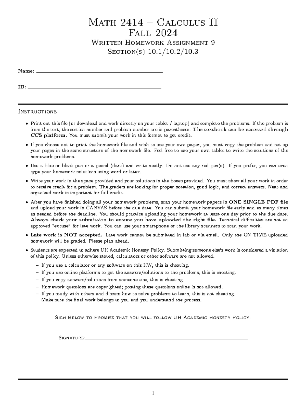 Math 2414 Calculus II Fall 2024 Written Homework Assignment 9 - Studocu
