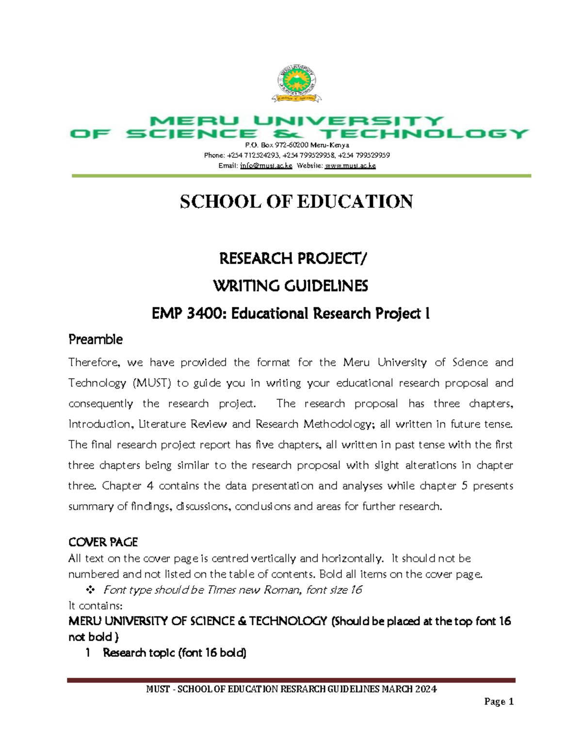 MUST - EMP 3400 Educational Research Project Guidelines March 2024 ...