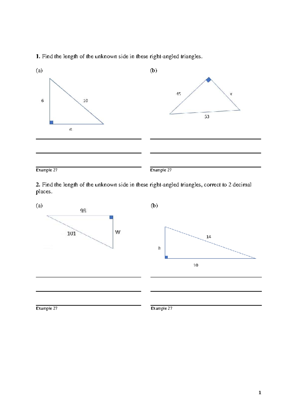 Finding Unknown Sides in Triangles - Example 27 - Studocu