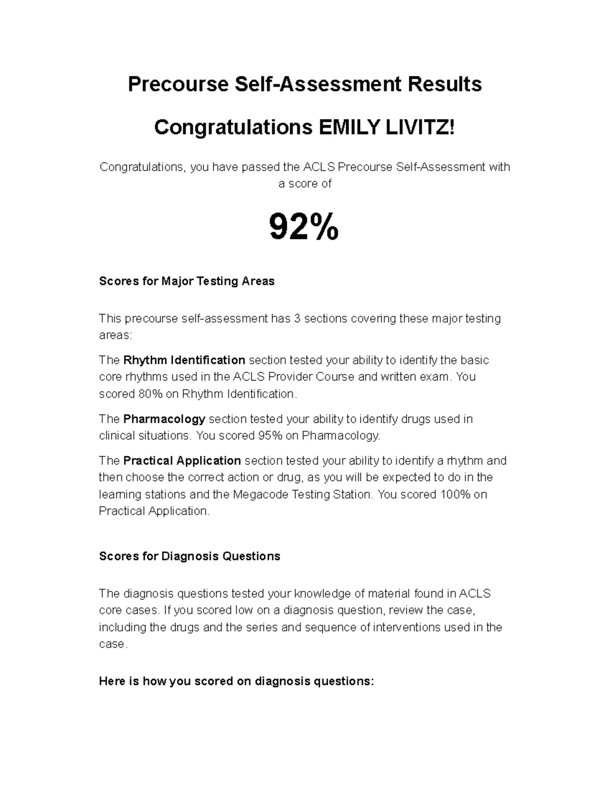 PALS Precourse Assessment QUIZ - Precourse Self-Assessment Results ...