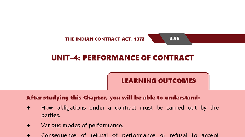THE INDIAN CONTRACT ACT, 1872: PERFORMANCE OF CONTRACT (BOS66134) - Studocu