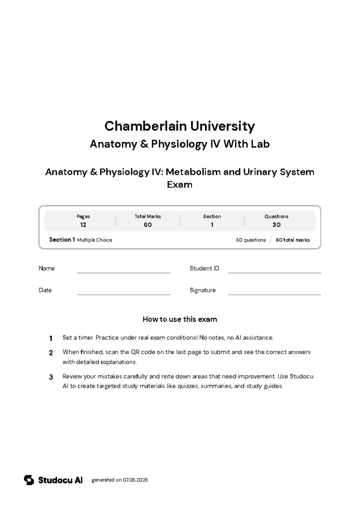 Anatomy & Physiology IV: Metabolism and Urinary System Exam - Studocu