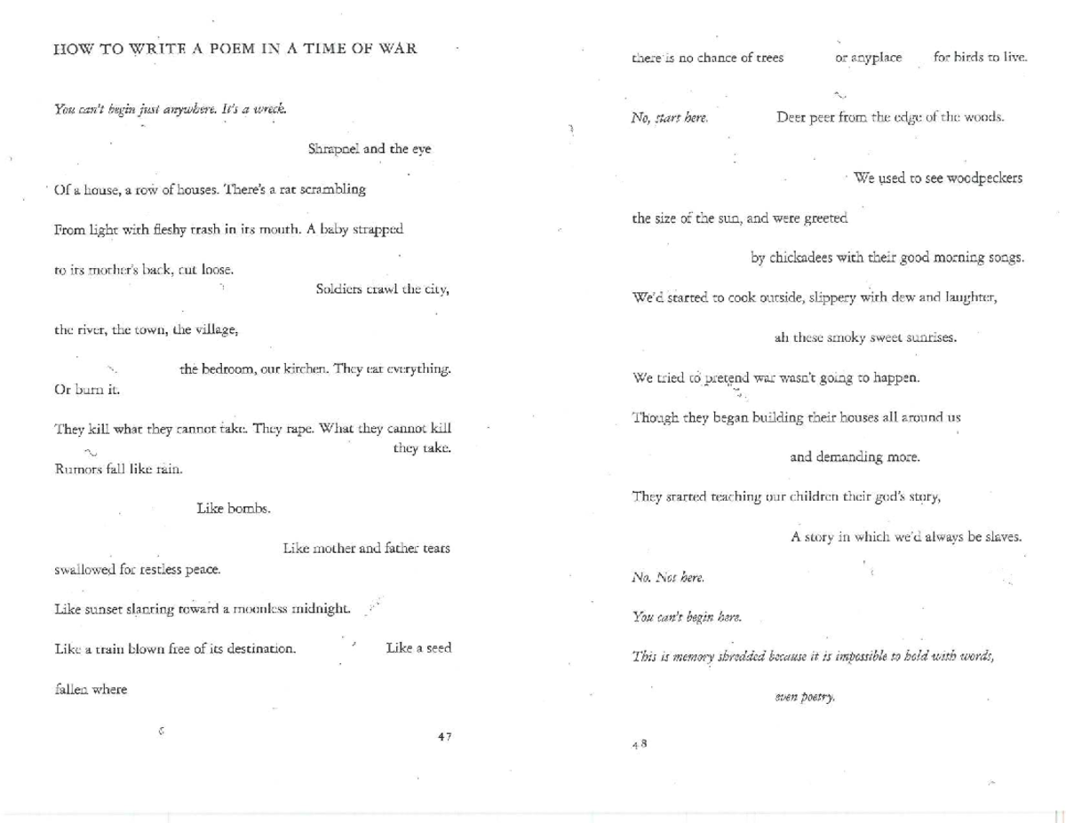 ENG 101: How to Write a Poem in a Time of War - A Reflection - Studocu