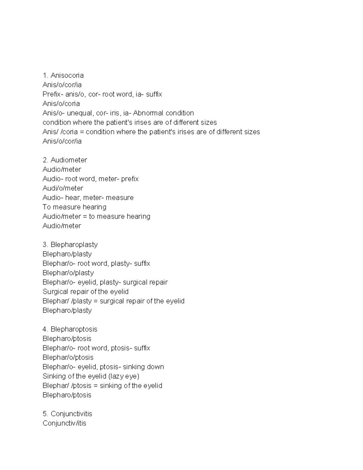 Special Senses Word Surgery: Key Terms & Definitions for Study - Studocu