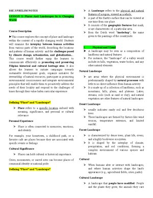 SSE 4 Notes (PRE LIM) - N/A - What is HUMAN GEOGRAPHY? Is one of the ...