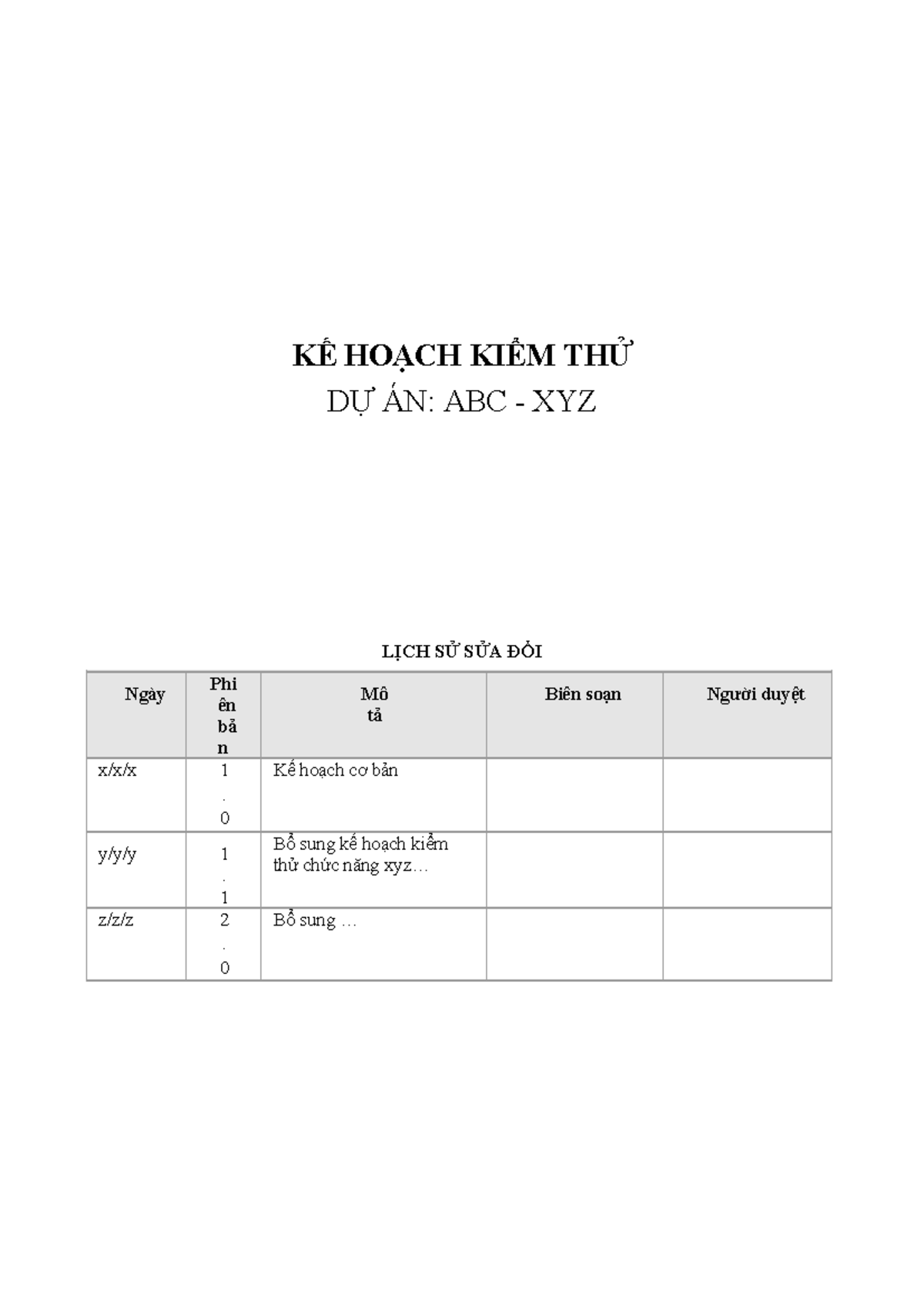 Kế Hoạch Kiểm Thử Dự Án ABC - XYZ (Test Plan) - Studocu