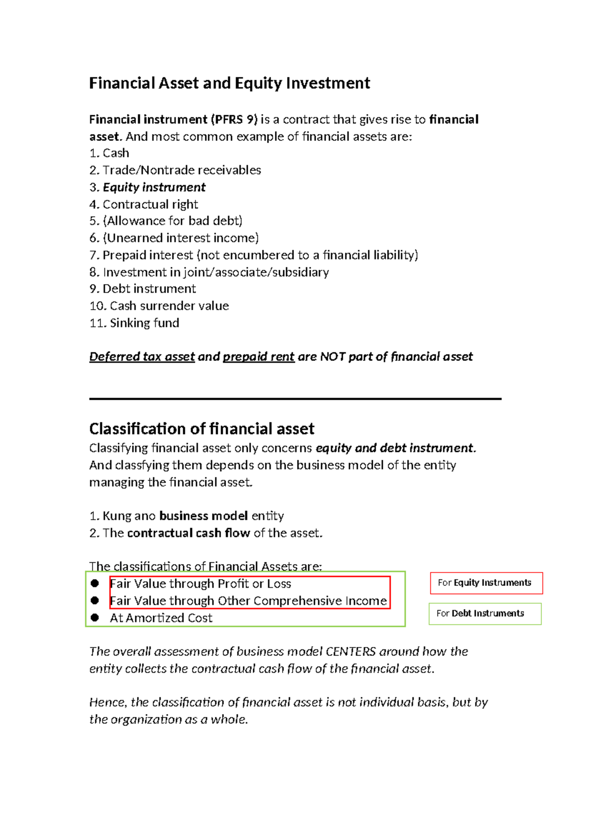 Financial Asset and Equity Investment - Financial Asset and Equity ...