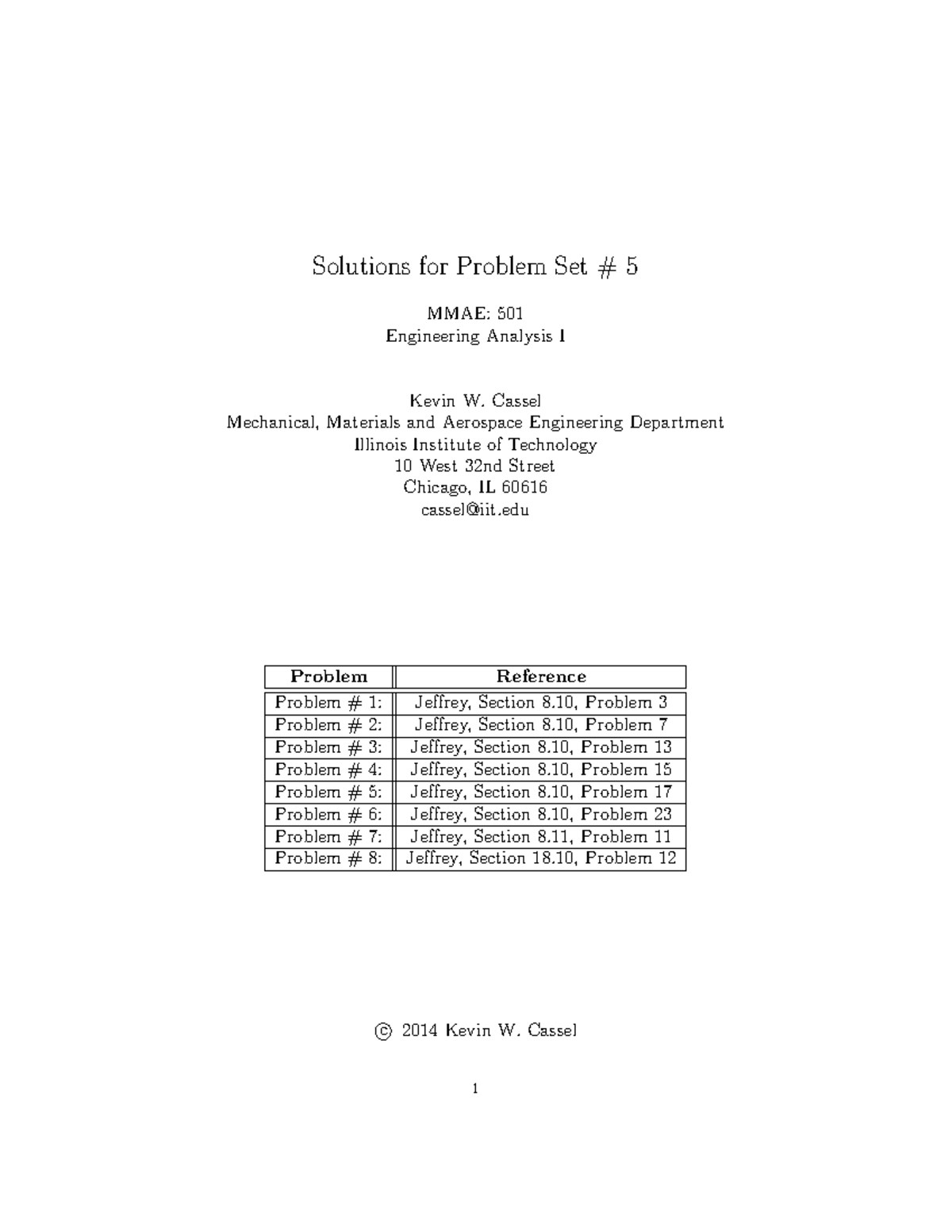 Set 5 Solutions - Engineering Analysis I (MMAE 501) - Studocu