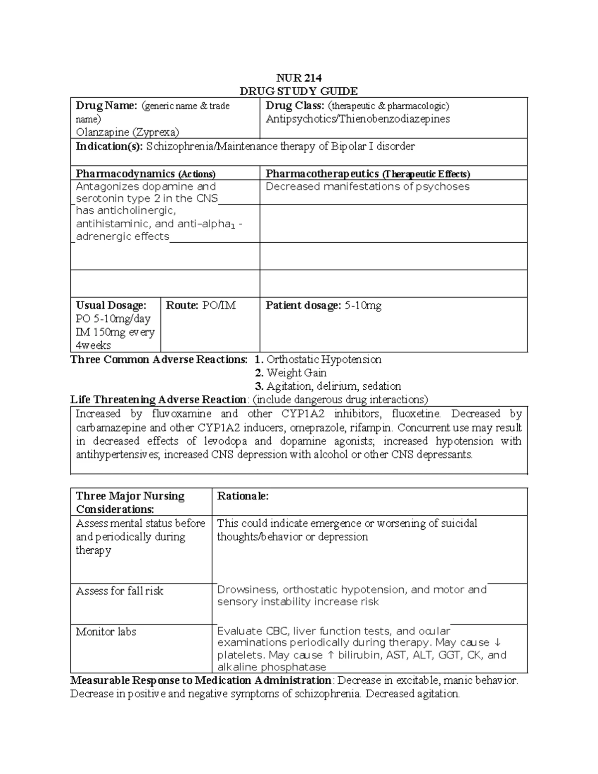 NUR 214 Drug Study Guide: Quetiapine (Seroquel) Overview and Nursing ...