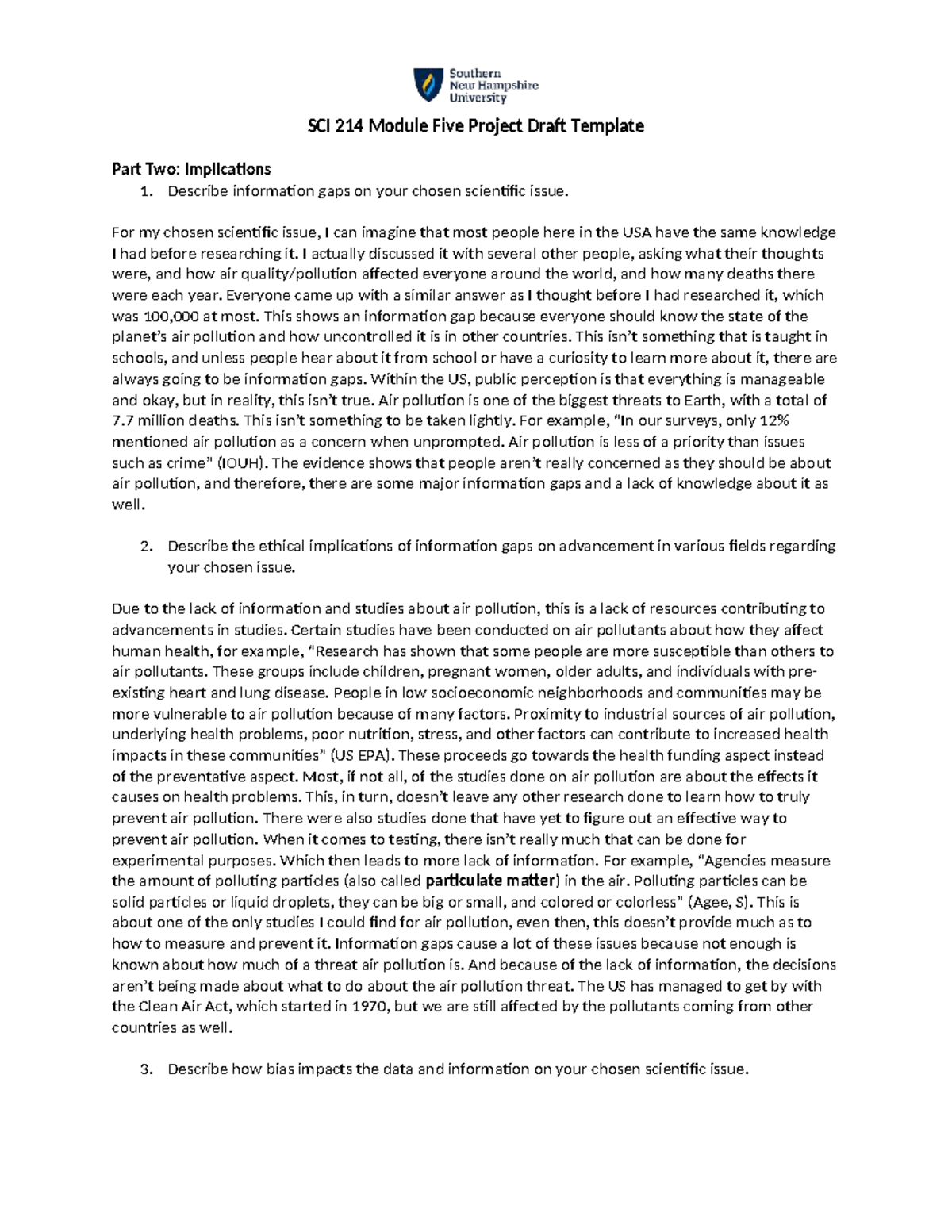 SCI 214 Module Five Project: Addressing Air Pollution Information Gaps ...