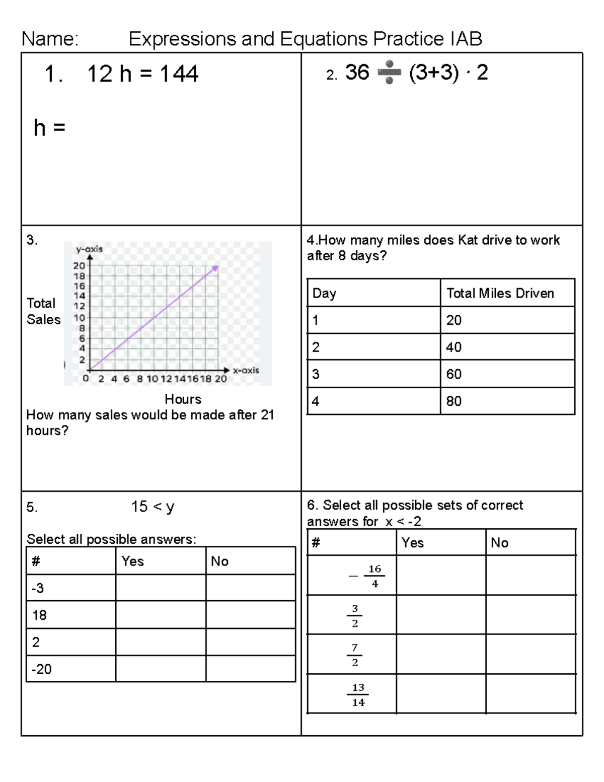 Expressions and Equations Practice IAB: Exercises and Solutions - Studocu