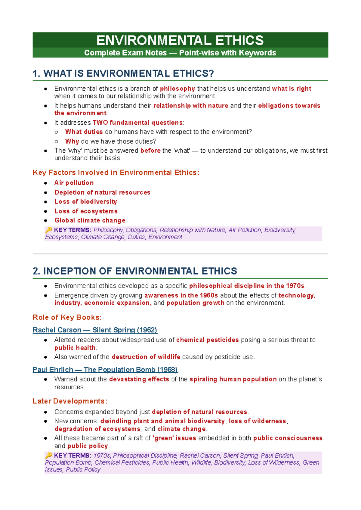 ENVIRONMENTAL ETHICS (Course Code) Complete Exam Notes & Key Terms ...