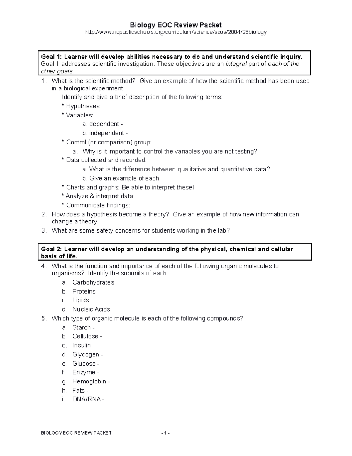 Biology EOC Review Packet F09 - ncpublicschools/curriculum/science/scos ...