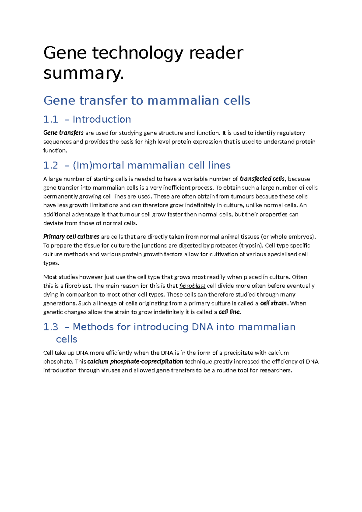 Gene Technology Reader Summary: Gene Transfer to Mammalian Cells ...