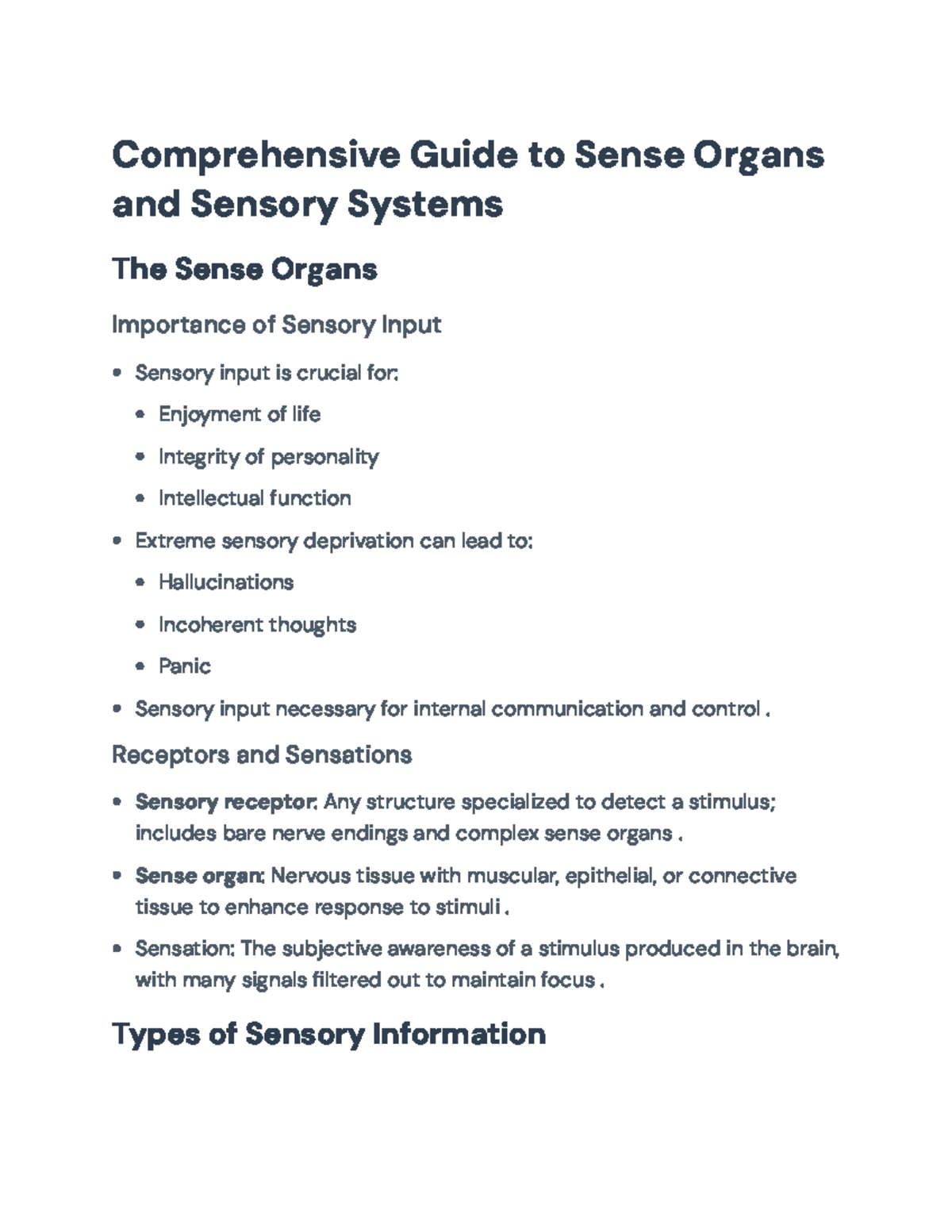 Comprehensive Review of Sensory Systems and Sense Organs ...