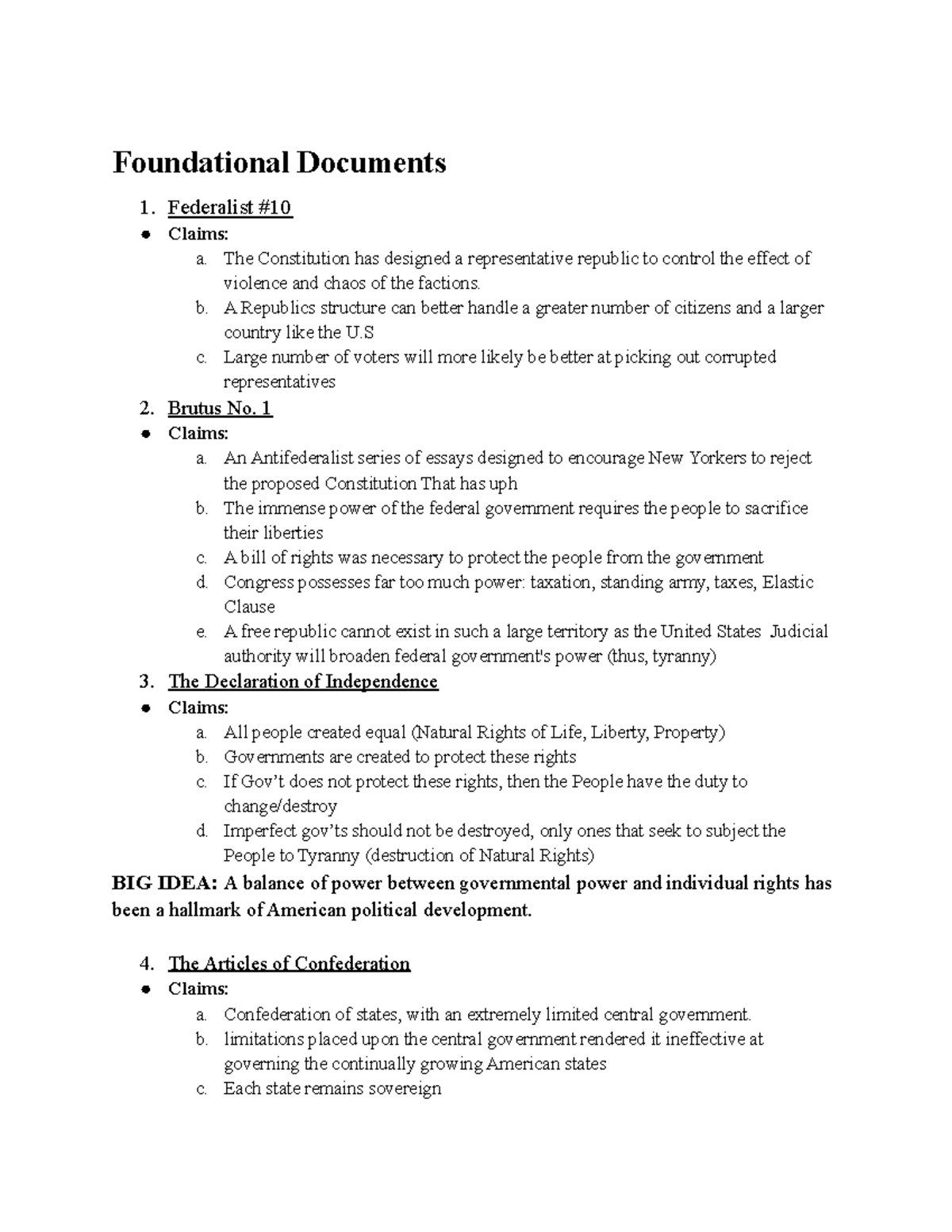 AP Government Final Exam Study Guide - Foundational Documents 1 ...