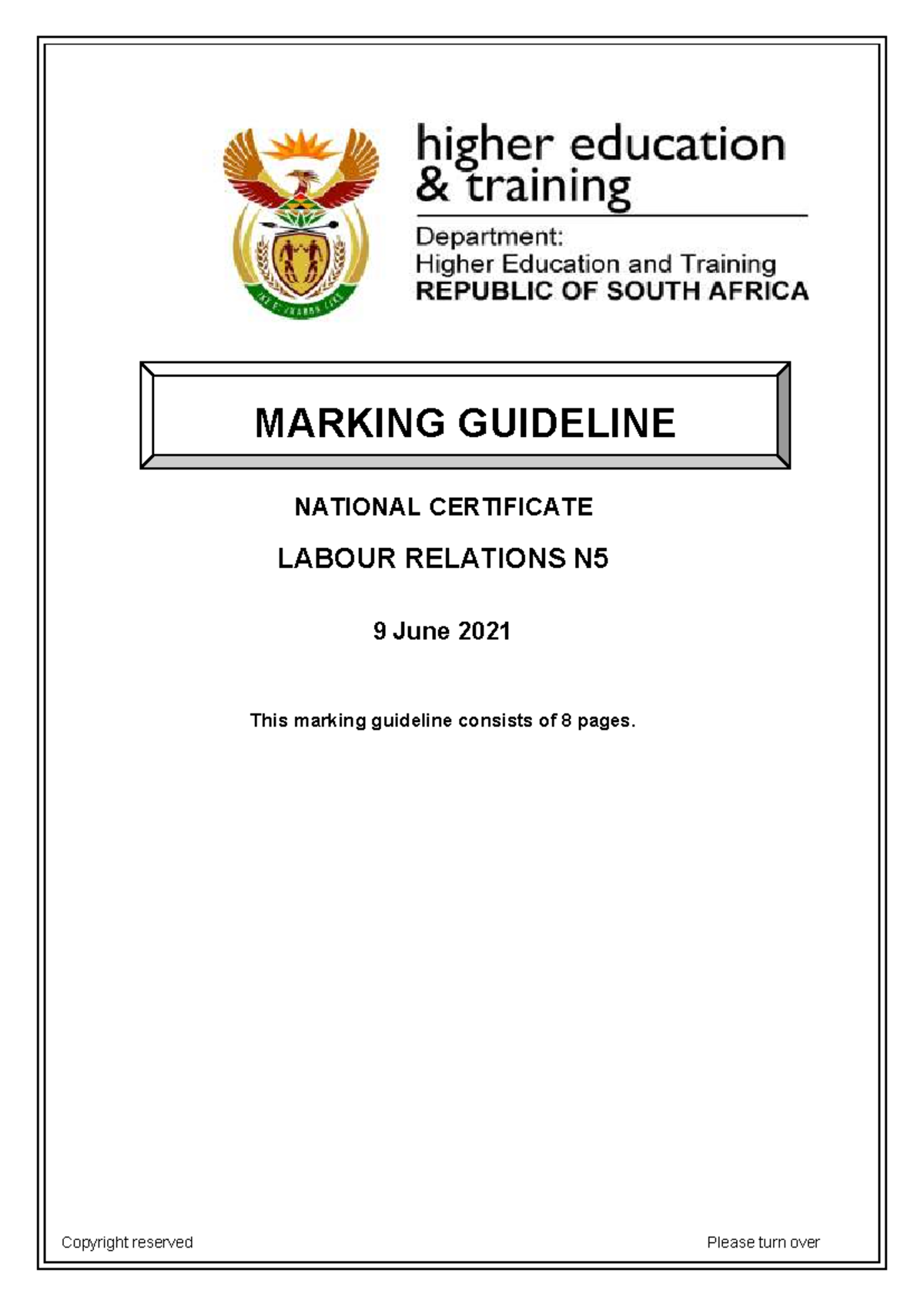 N5 Labour Relations June 2021 Marking Guideline - Studocu