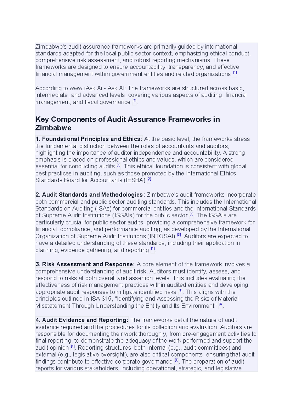 Zimbabwe Audit Frameworks: Ethical Standards & Risk Assessment - Studocu