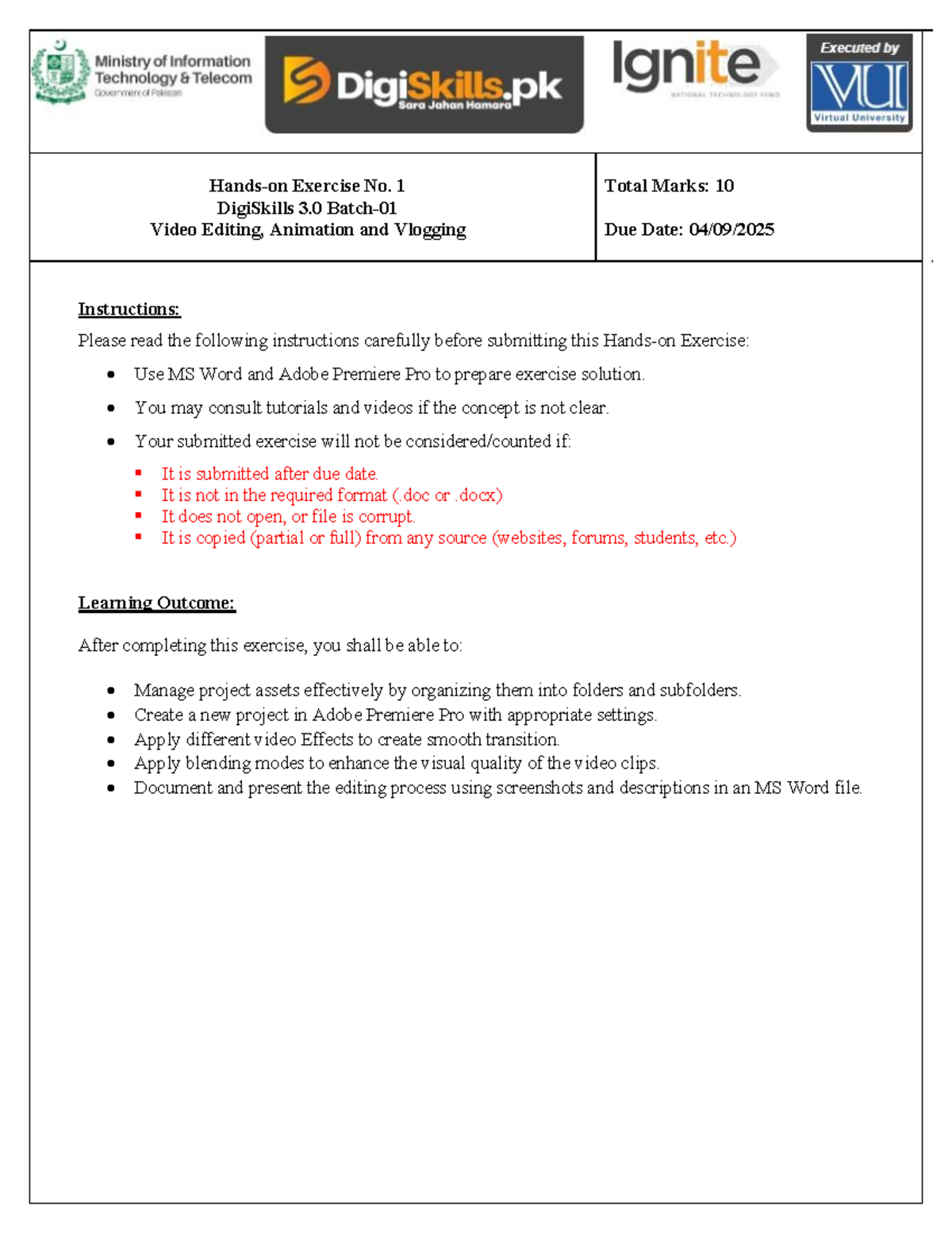 Exercise No. 1: Video Editing & Animation (DSTP3) - Studocu