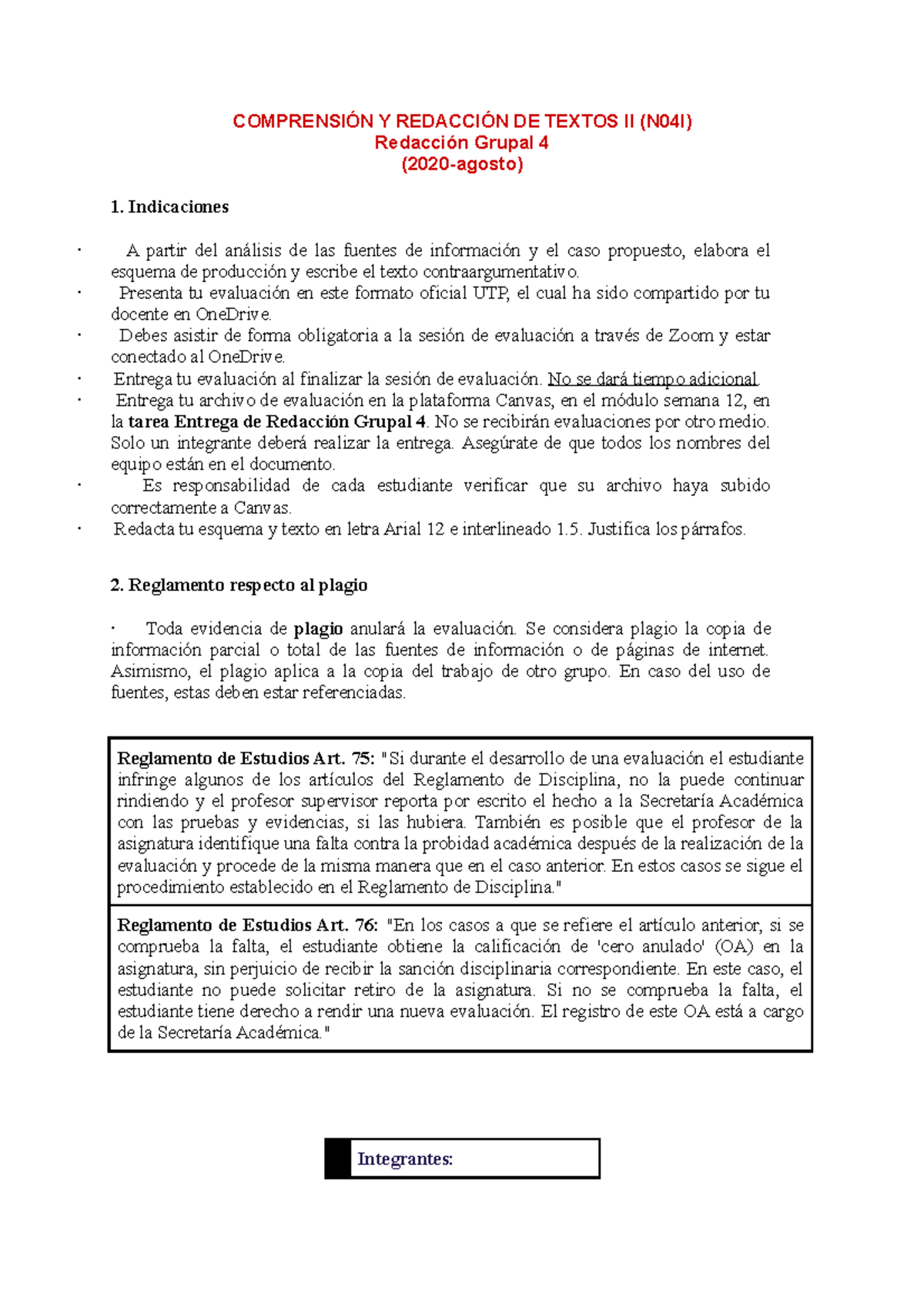 TA2 - Tarea academica numero 2 - COMPRENSIÓN Y REDACCIÓN DE TEXTOS II (N04I) Redacción Grupal 4 ...