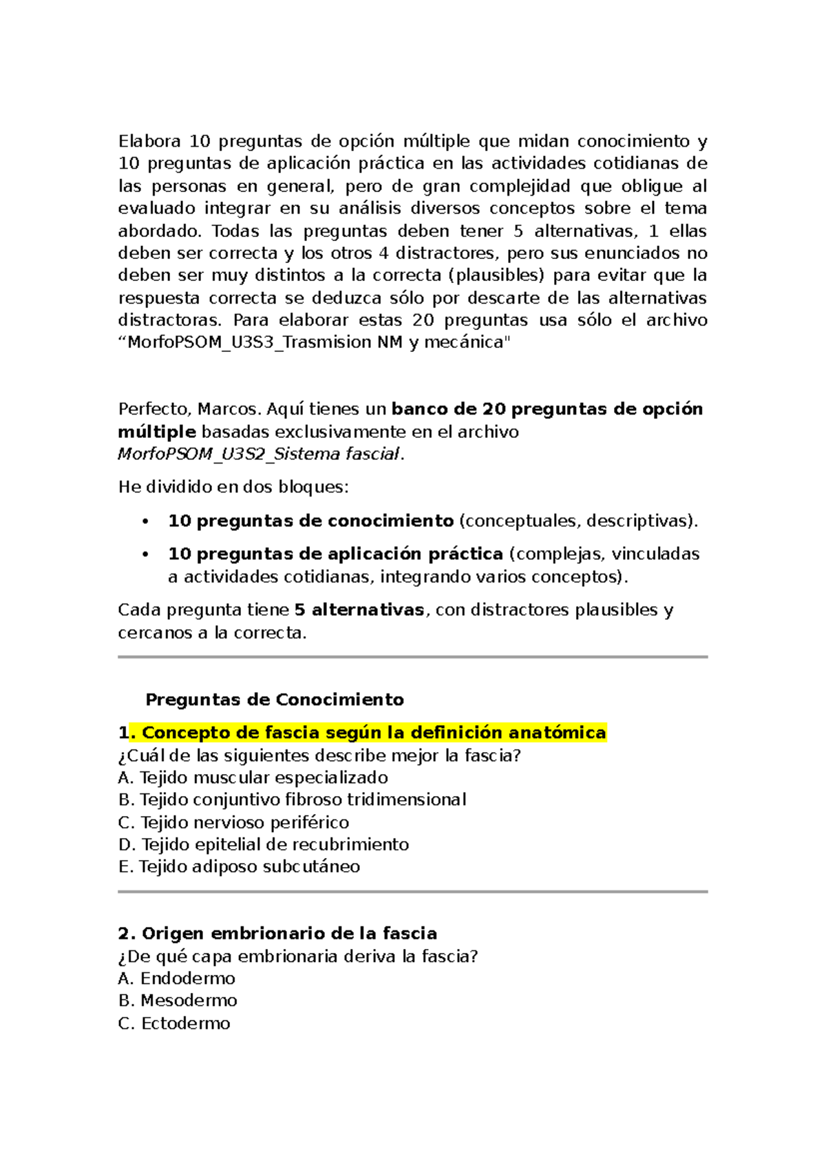 Banco de Preguntas de Opción Múltiple sobre Sistema Fascial - NM 4 ...