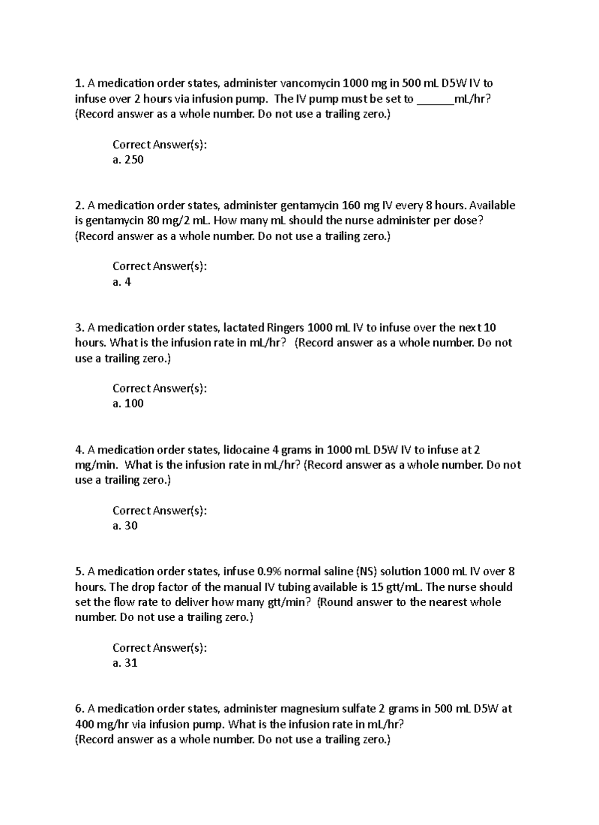NUR2755 Dosage Calculation Practice Quiz & Answer Key (Updated) - Studocu