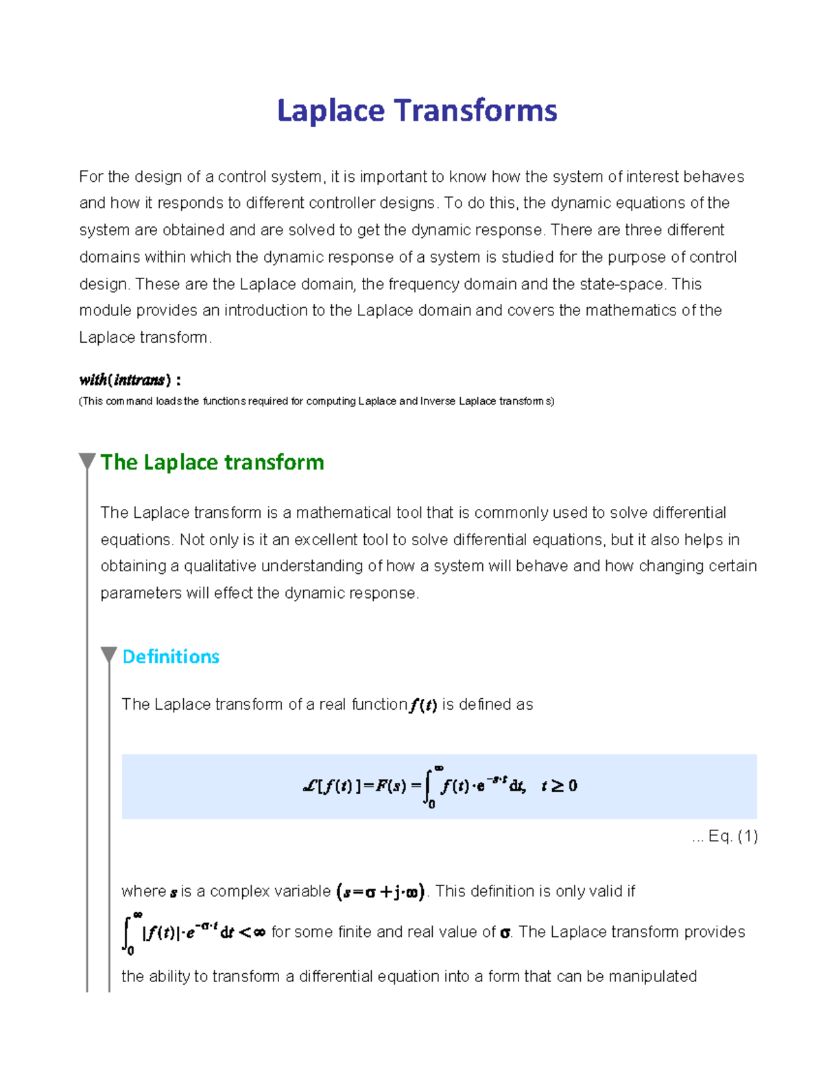 Lecture Notes: An Introduction to Laplace Transforms - Studocu
