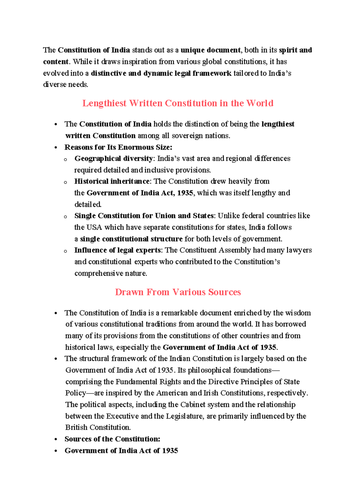 Features of the Indian Constitution: A Comprehensive Overview - Studocu