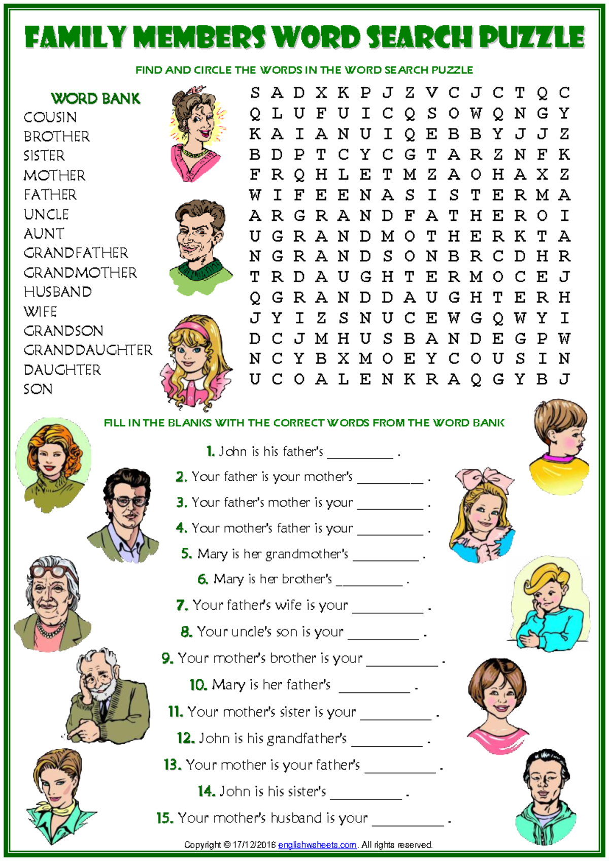 Family Members Vocabulary ESL Word Search Puzzle (372525784) - Studocu