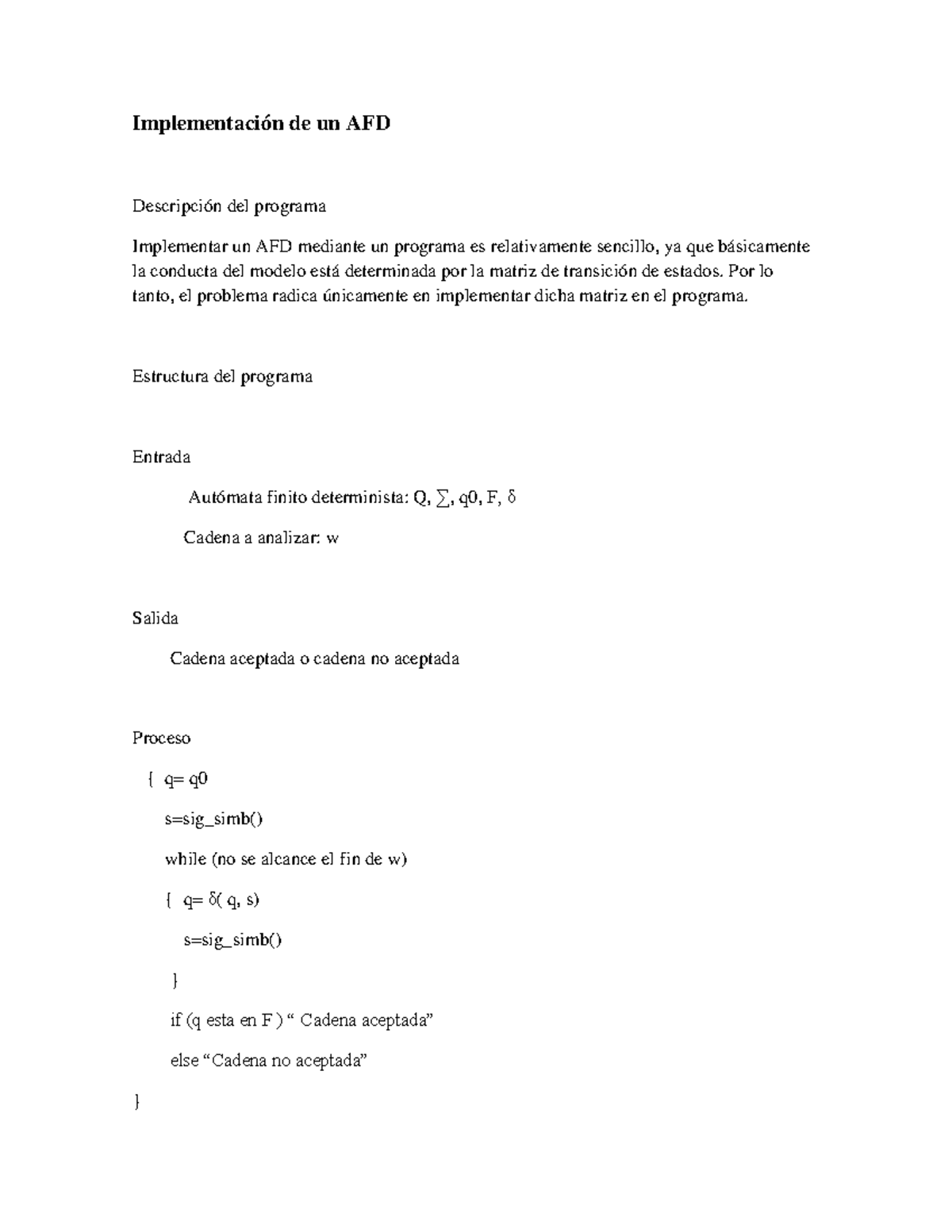 Implementación de un AFD-1: Guía Práctica y Ejemplo de Programa - Studocu