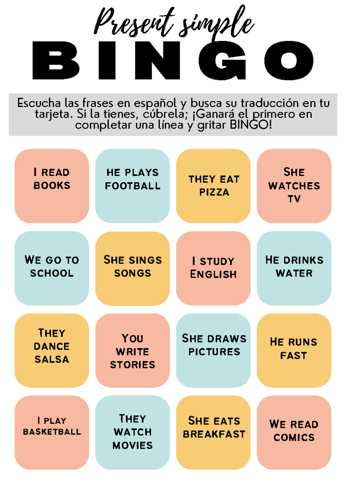 Bingo Game: Present Simple Practice and Translation - Studocu