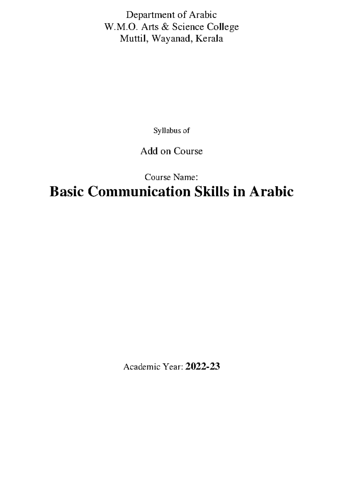 Basic Communication Skills in Arabic - Add-on Course Syllabus - Studocu