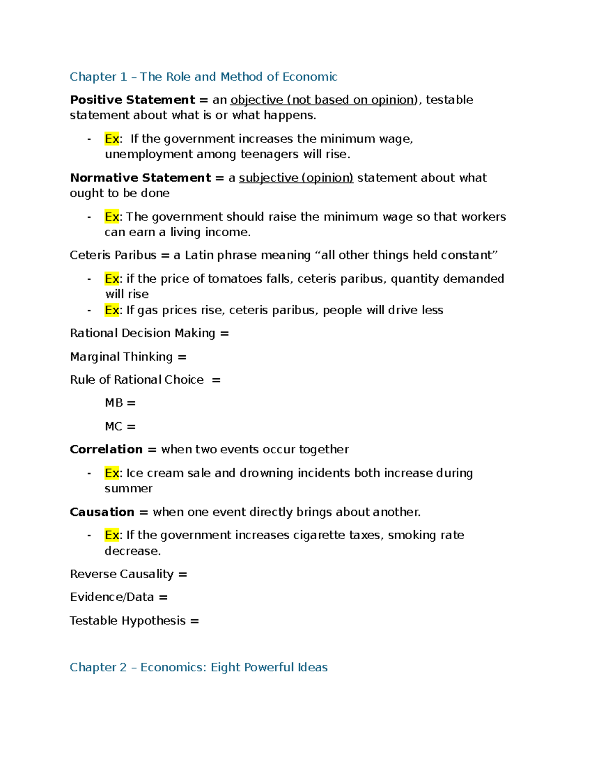 Economics Concepts Overview: Chapter Summaries & Key Terms - Studocu