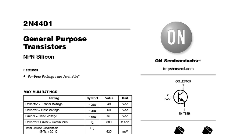 2N4401 NPN Transistor Specifications and Ratings Guide - Studocu