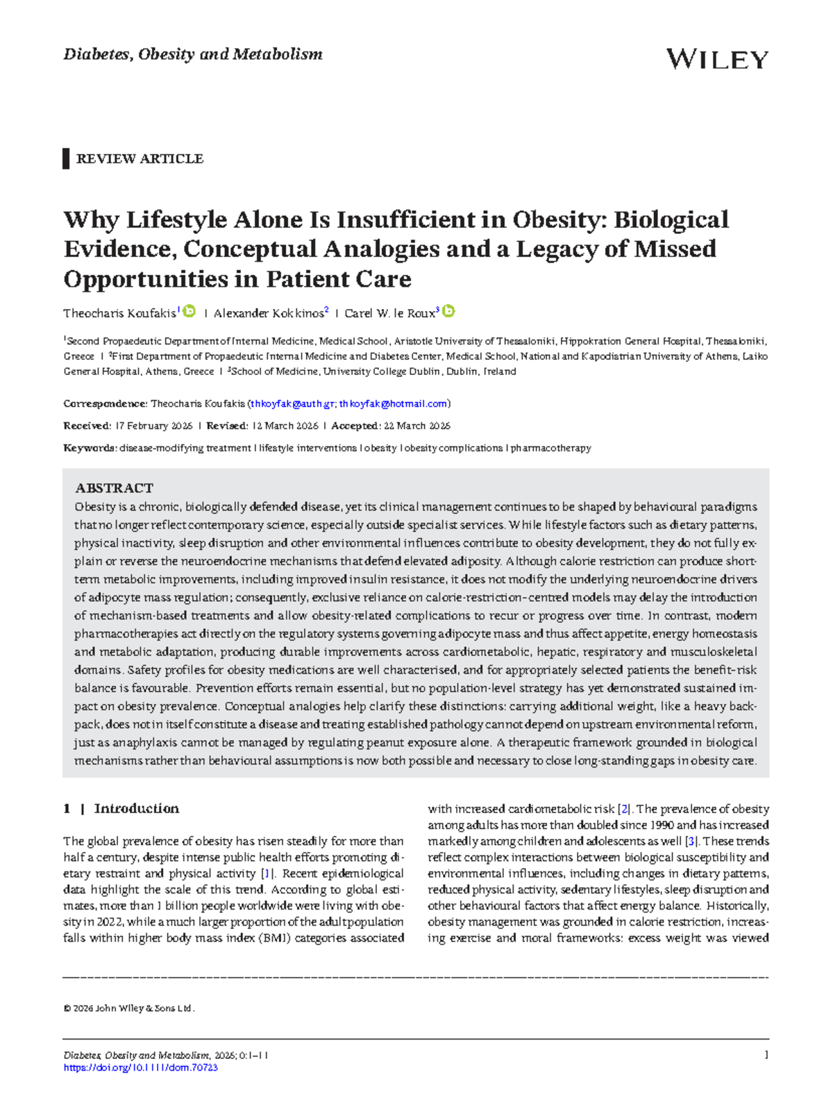 Why Lifestyle Alone Is Insufficient in Obesity: Insights from Koufakis ...