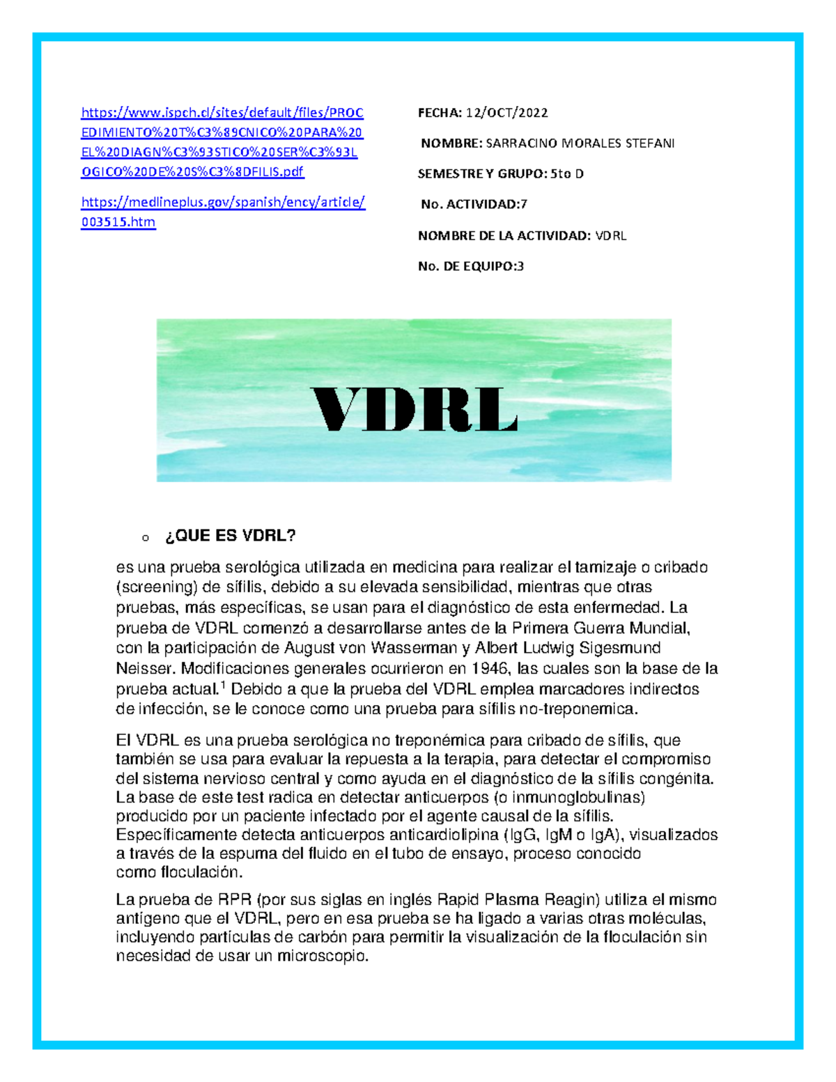 VDRL - Práctica de Serología y Diagnóstico de Sífilis - Studocu