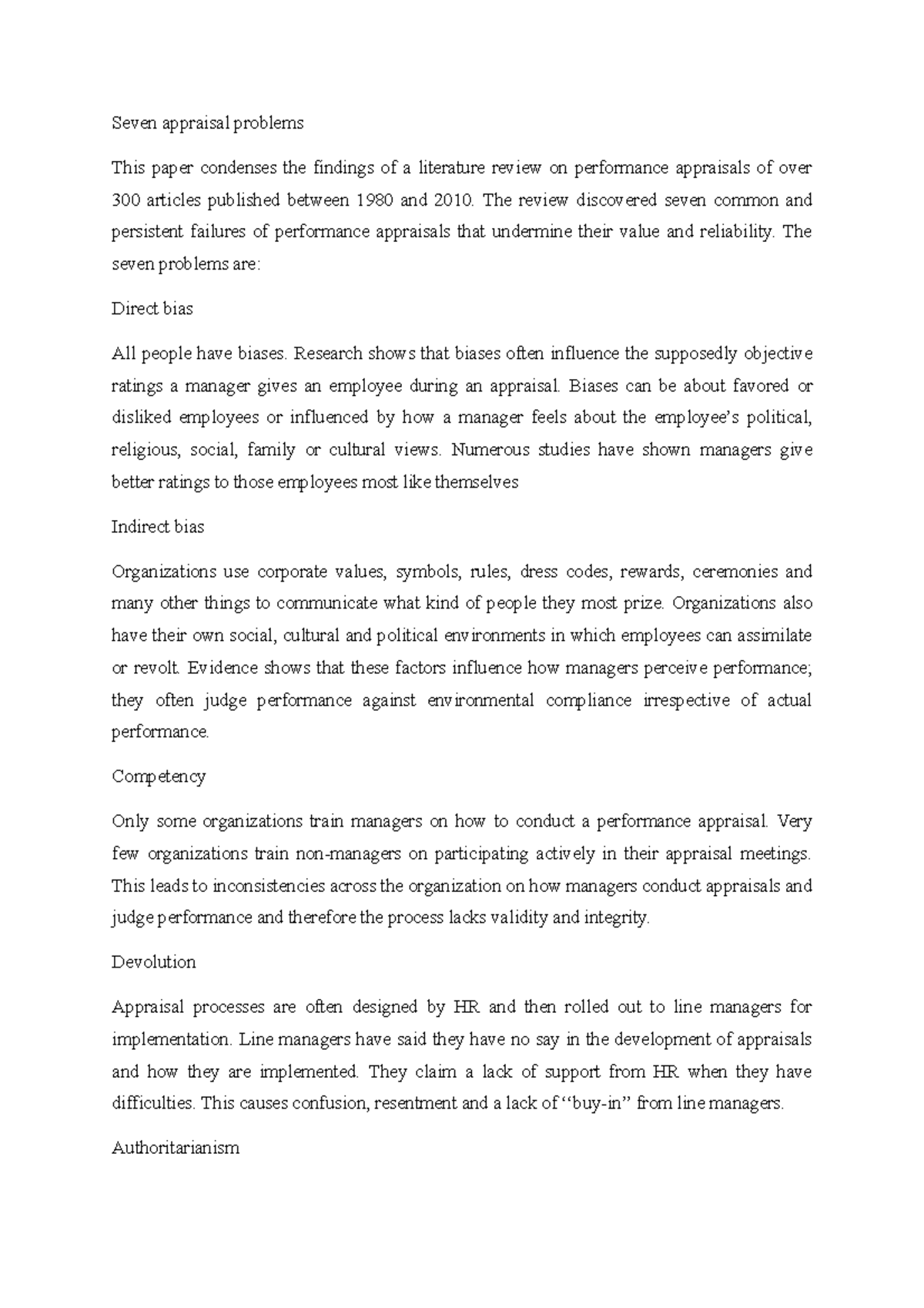 Seven appraisal problems - The review discovered seven common and ...