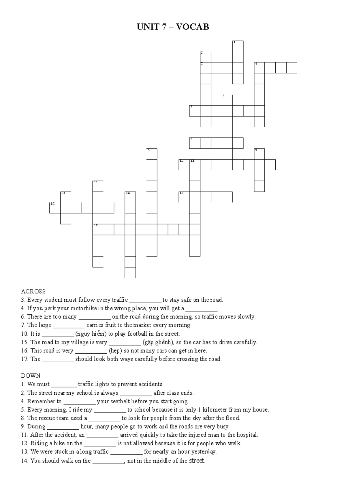 UNIT 7 & 6 VOCAB CROSSWORD PUZZLE SOLUTIONS - Studocu