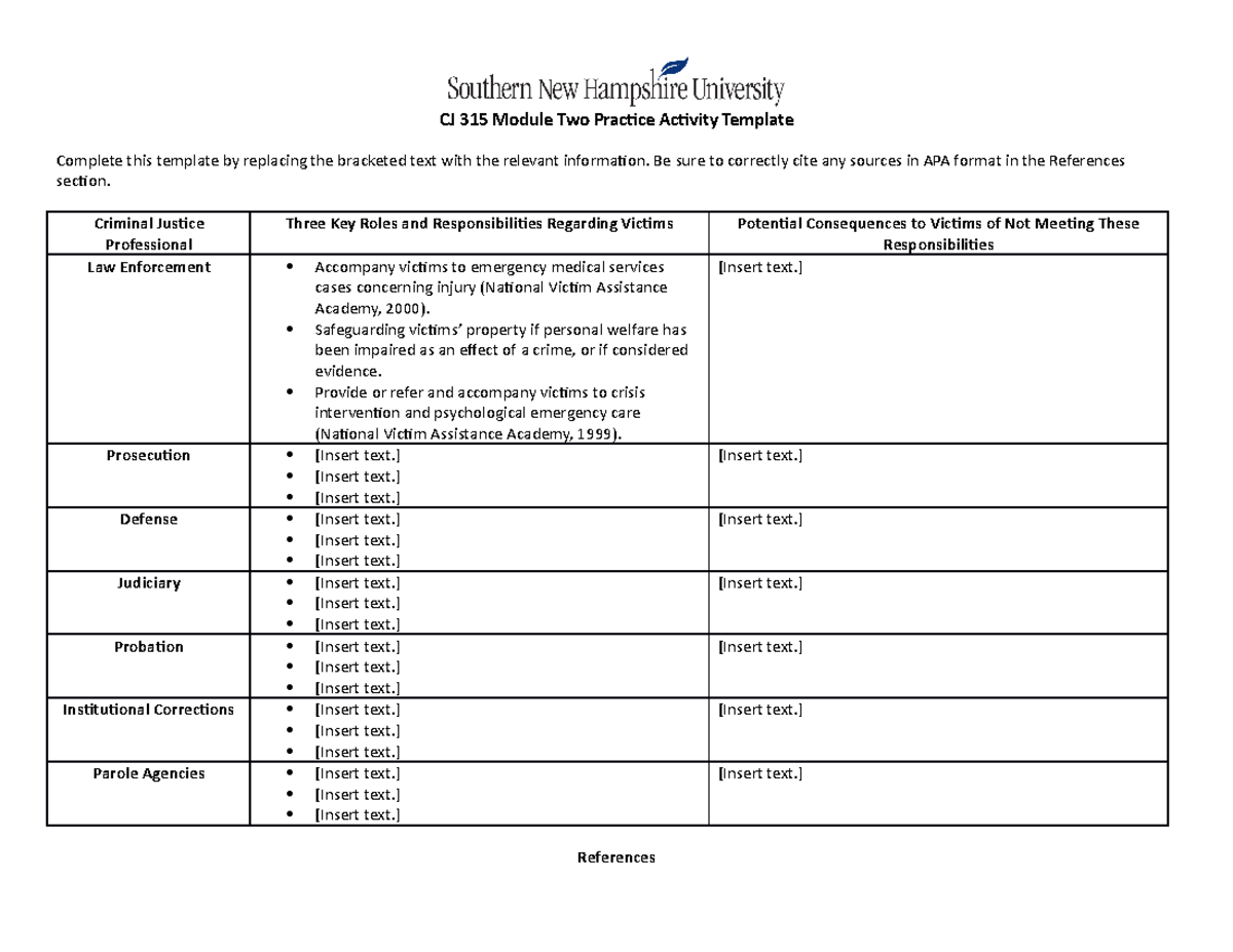 CJ 315 Module Two Practice Activity - Be sure to correctly cite any ...