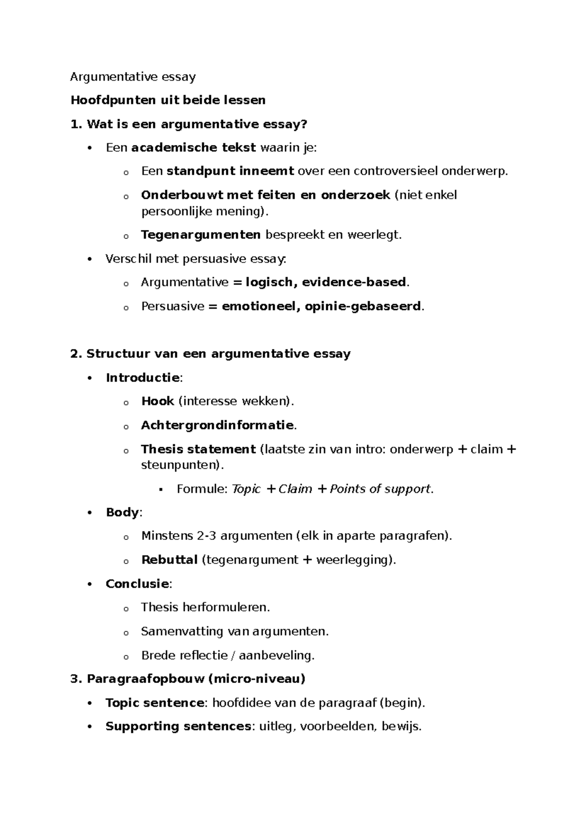 Argumentative Essay Notes for ENG101: Structure & Style Guide - Studocu