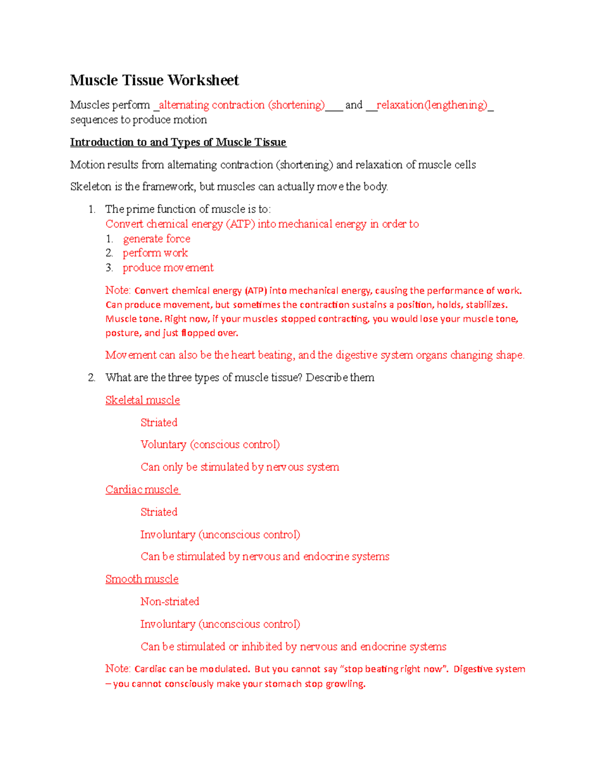 9. Muscle Tissue Worksheet - Muscle Tissue Worksheet Muscles perform ...
