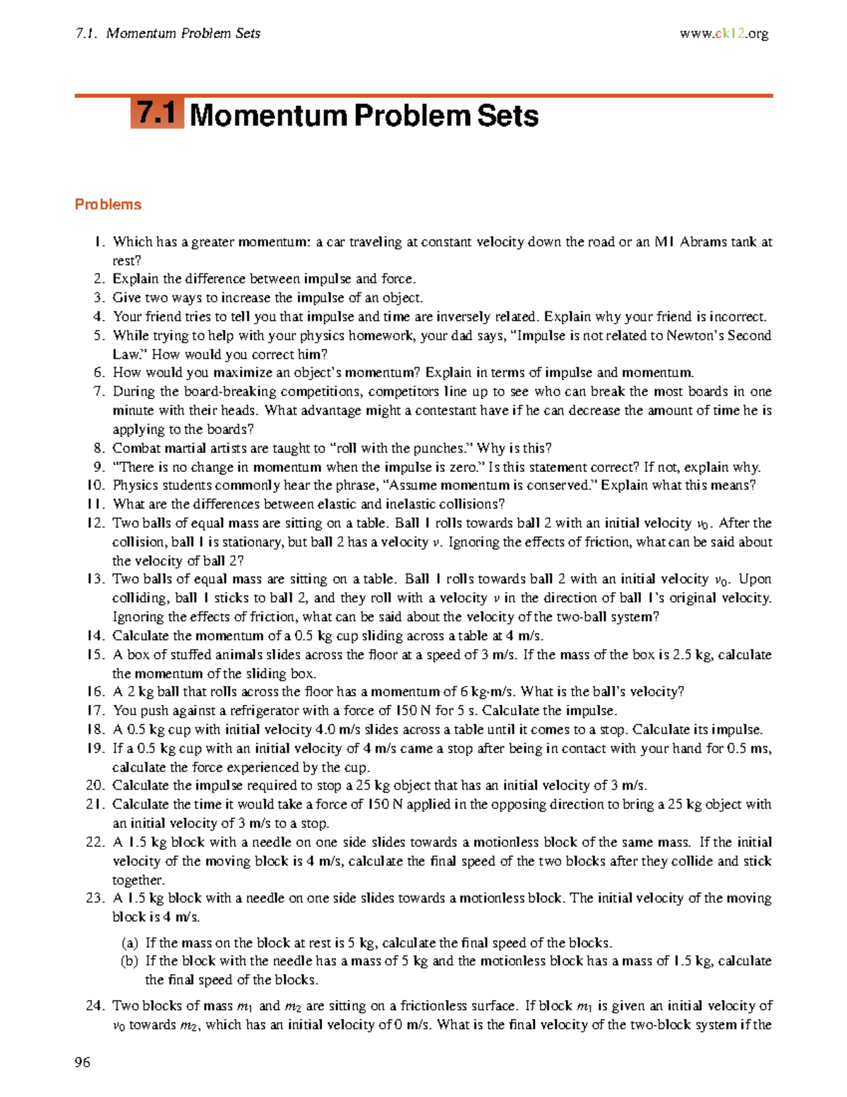PS 7.1 Momentum Problem Set: Questions and Solutions - Studocu