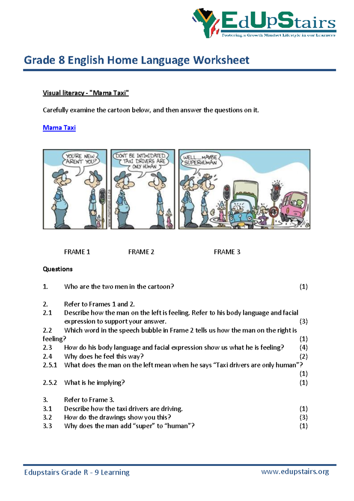 Visual Literacy Analysis: "Mama Taxi" - Grade 8 English Home Language ...